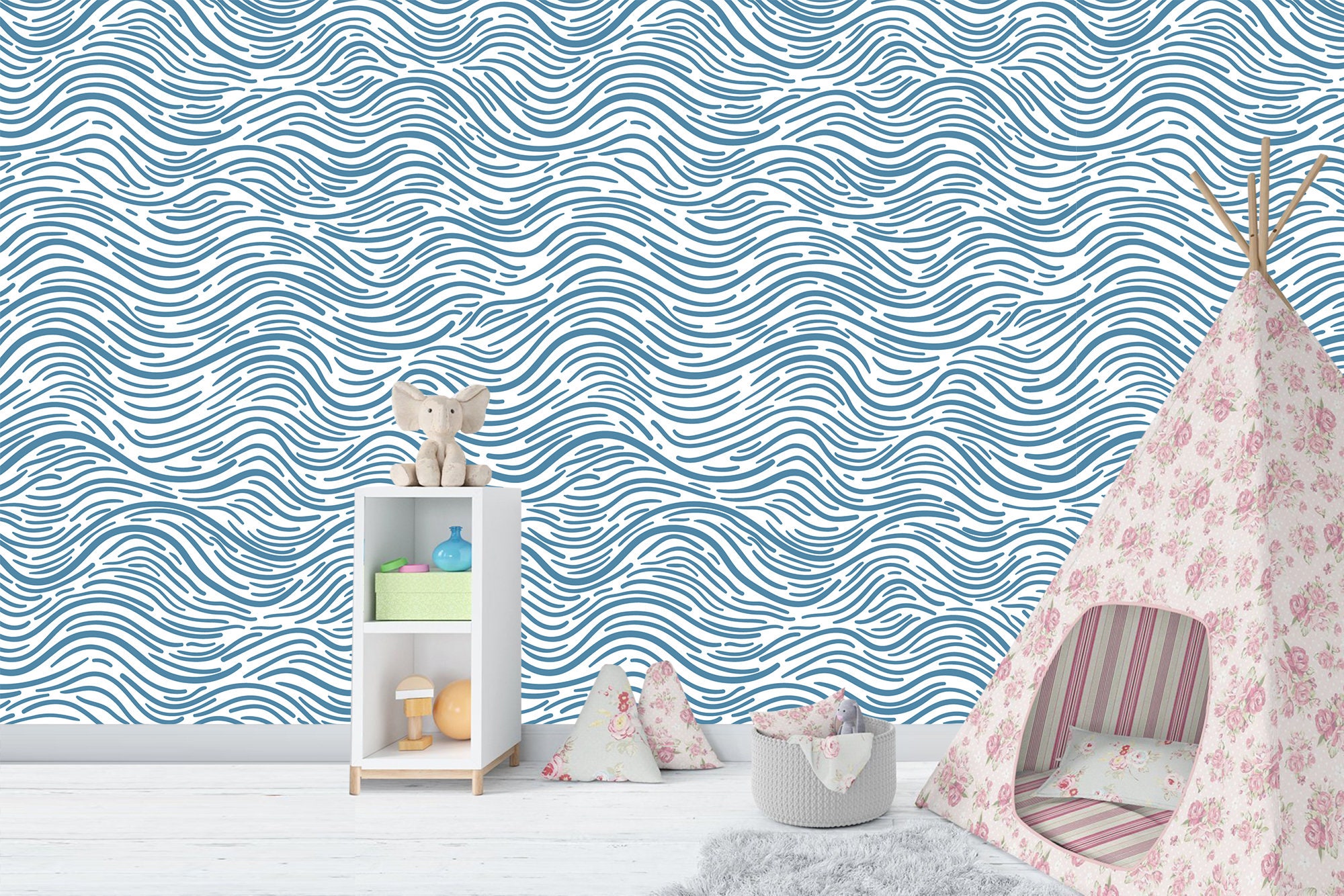Modern Wave Pattern Wallpaper,ocean Inspired Blue and White Wall Decor ...