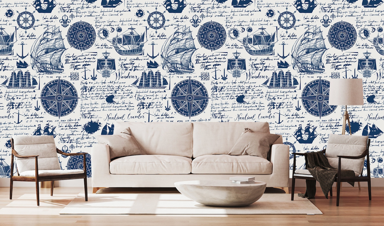 Vintage Nautical Map Wallpaper,antique Ship and Compass Pattern ...