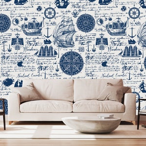 Vintage Nautical Map Wallpaper,antique Ship and Compass Pattern ...