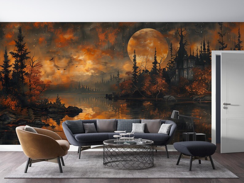 Fantasy Moon Forest Peel and Stick Wallpaper Mural, Dark Autumn ...