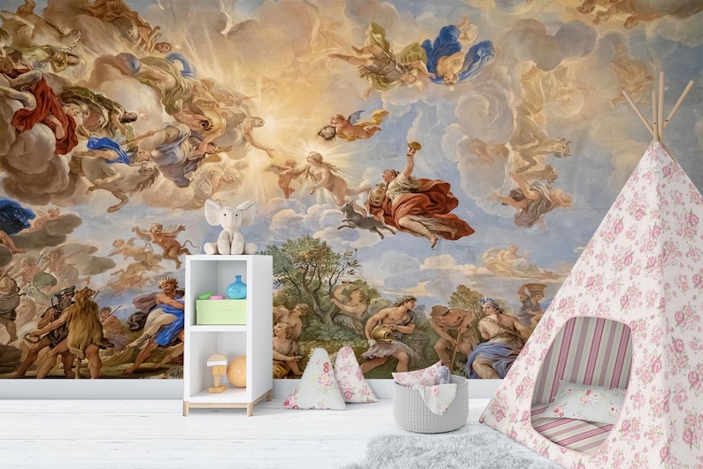 Baroque Ceiling Wallpaper Peel and Stick, Renaissance Fresco Mural ...