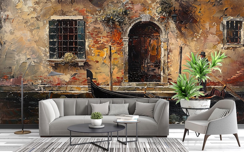 Venice Canal Peel and Stick Wallpaper, Vintage Gondola Wall Mural ...