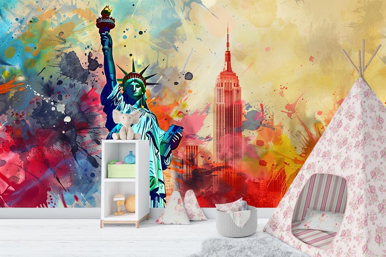 Statue of Liberty Peel and Stick Wallpaper, Abstract New York Cityscape ...