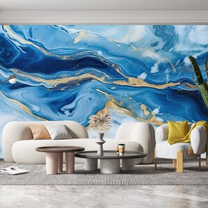 Stunning Blue and Gold Marble Abstract Art – A Mesmerizing Oceanic ...