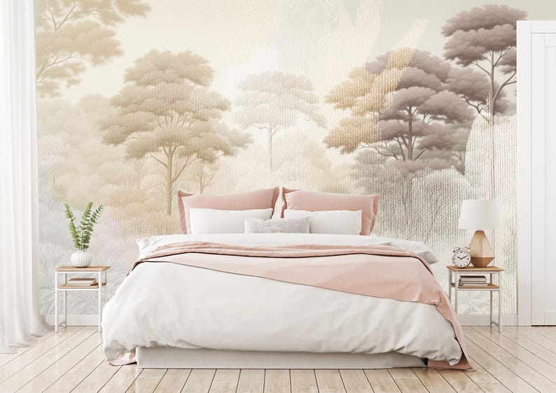 Misty Forest Peel and Stick Wallpaper, Foggy Woodland Nature Wall Mural ...