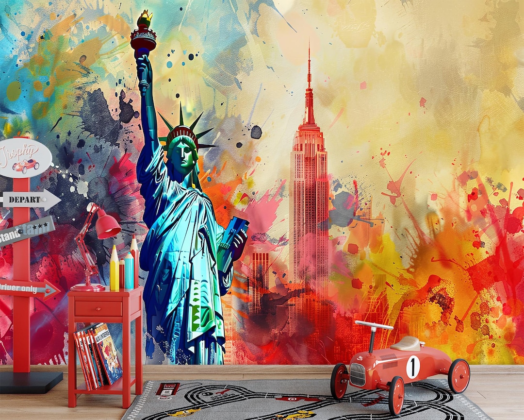 Statue of Liberty Peel and Stick Wallpaper, Abstract New York Cityscape ...