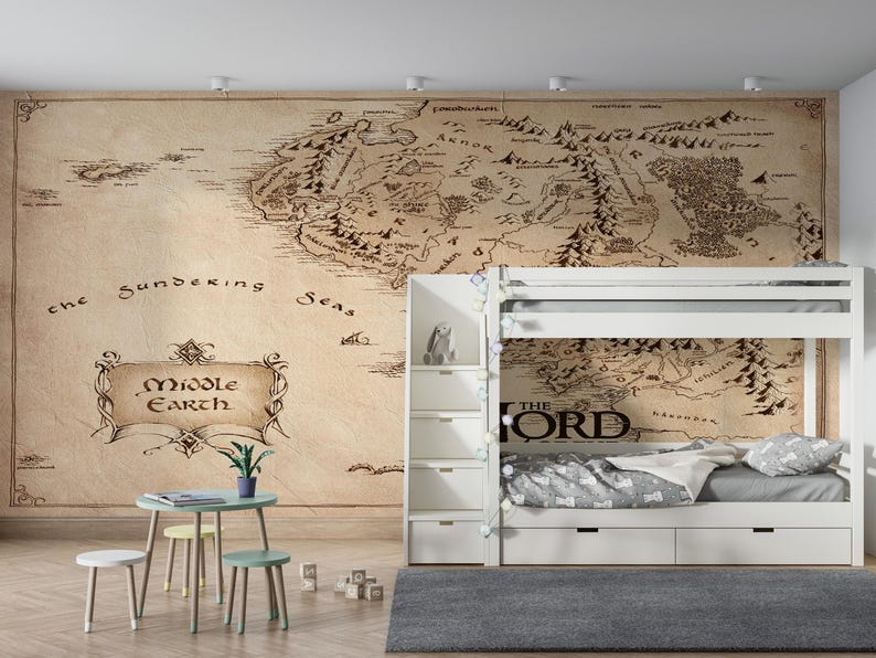 Middle Earth Fantasy Map Peel and Stick Wallpaper, Lord of the Rings ...