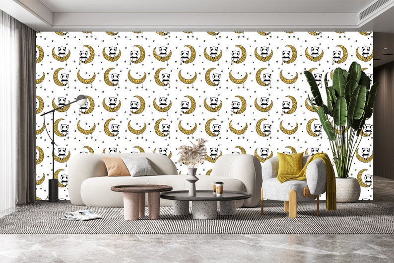 Adorable Panda on Crescent Moon Pattern,cute and Whimsical Seamless ...