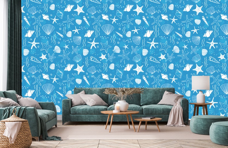 Seashells and Starfish Pattern,ocean Themed Fabric Design - Etsy