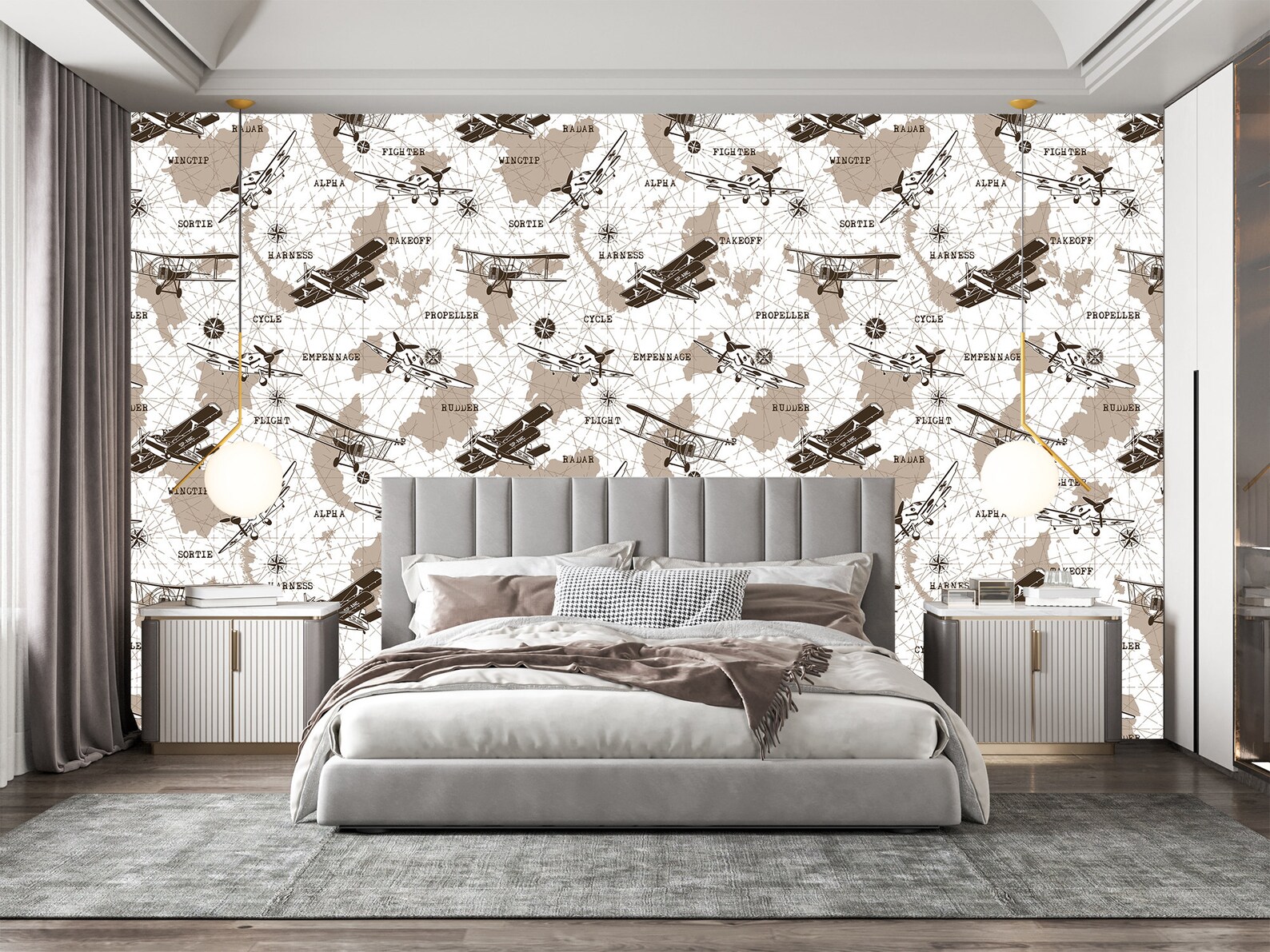 Vintage Airplane Pattern Wallpaper,retro Aviation Themed Wall Covering ...