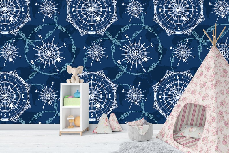 Nautical Compass Rose Seamless Pattern - Oceanic Navigation Design for ...
