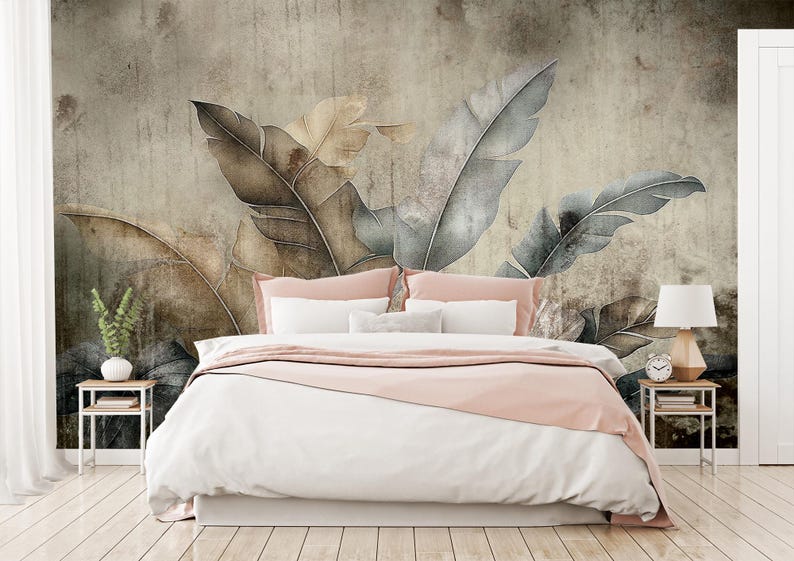 Vintage Tropical Leaf Peel and Stick Wallpaper, Earthy Botanical Wall ...