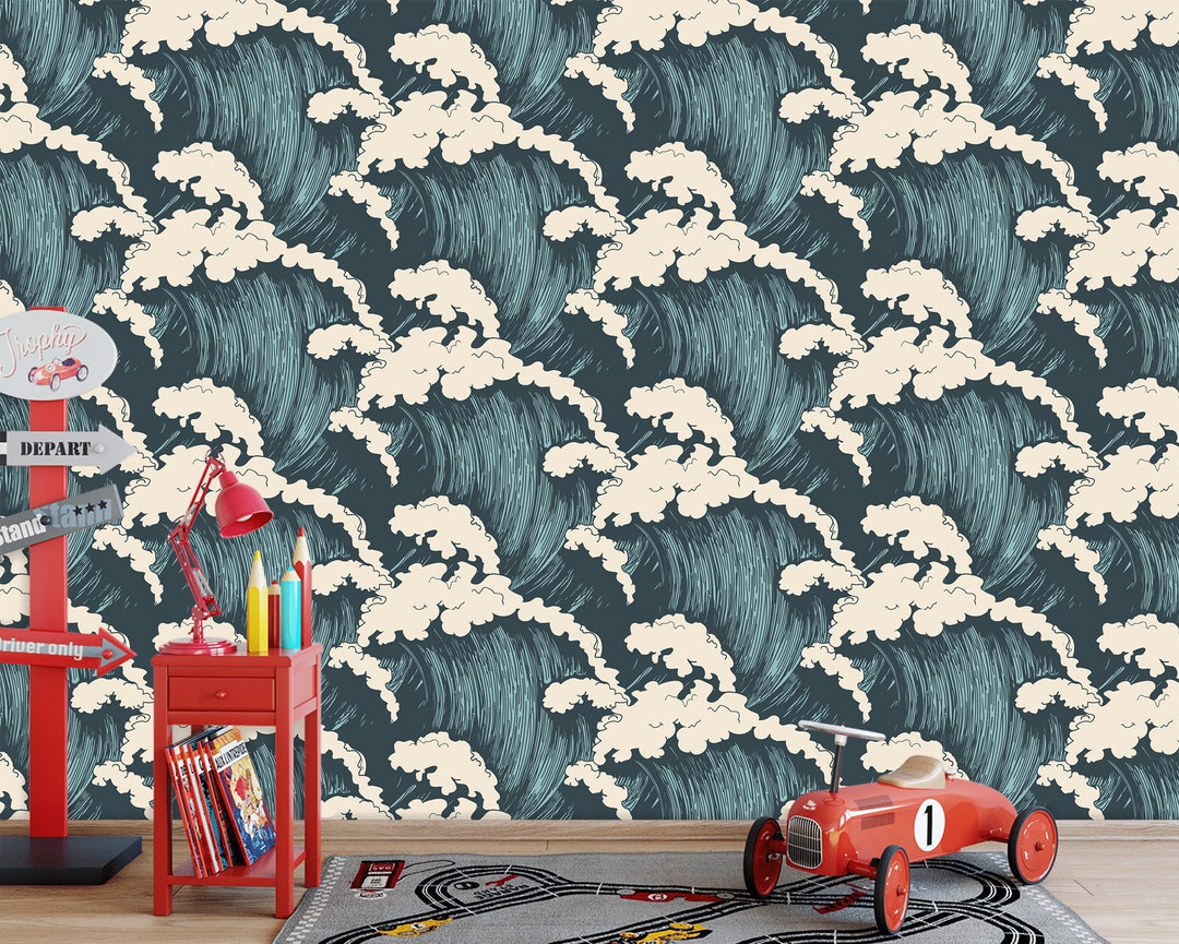 Vintage Japanese Wave Pattern Wallpaper - Classic Ocean Themed Wall Art ...