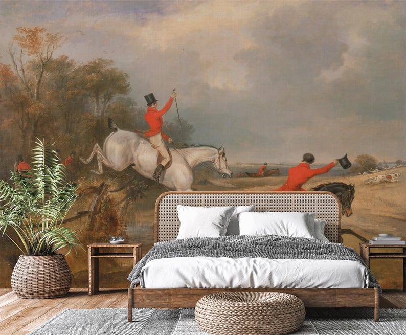 Vintage Equestrian Fox Hunt Mural, Peel and Stick Wallpaper, Bedroom ...