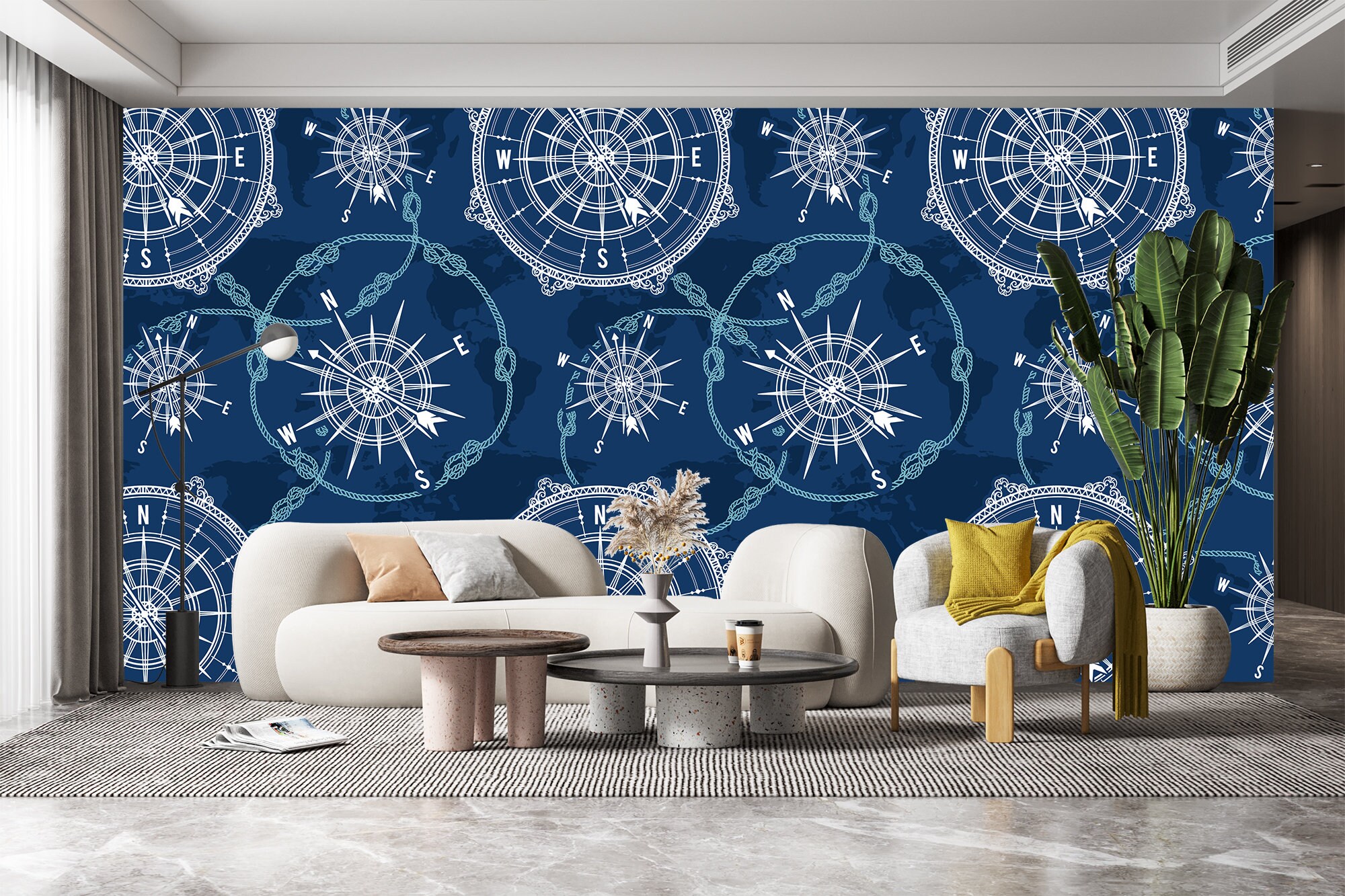 Nautical Compass Rose Seamless Pattern - Oceanic Navigation Design for ...