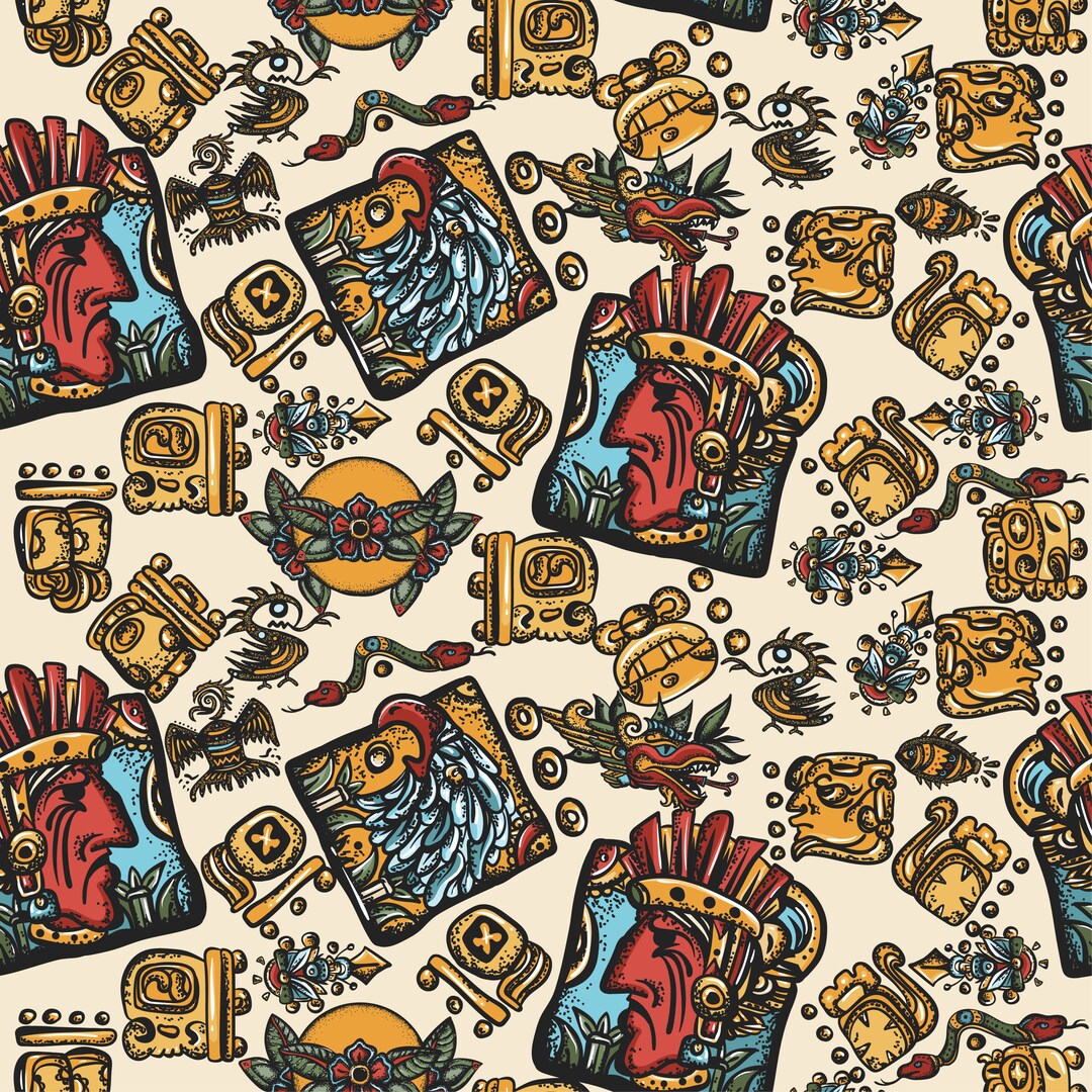 Colorful Aztec-inspired Pattern Art Print Tribal Vintage Wall Decor ...