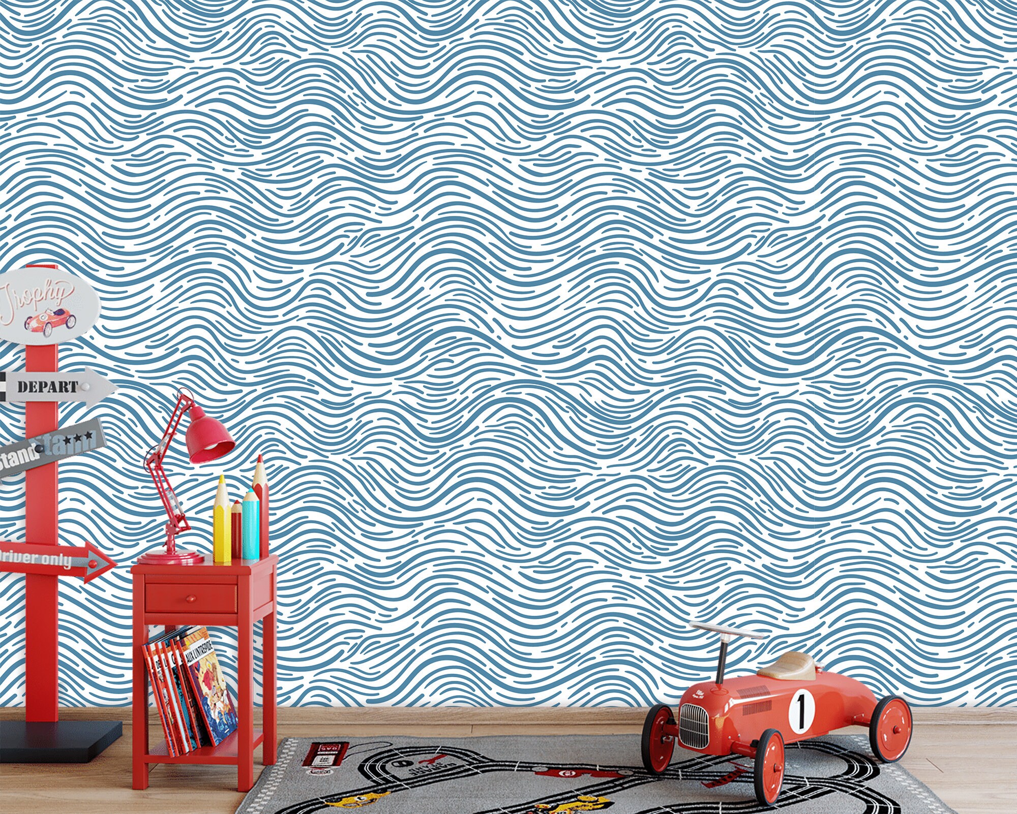 Modern Wave Pattern Wallpaper,ocean Inspired Blue and White Wall Decor ...