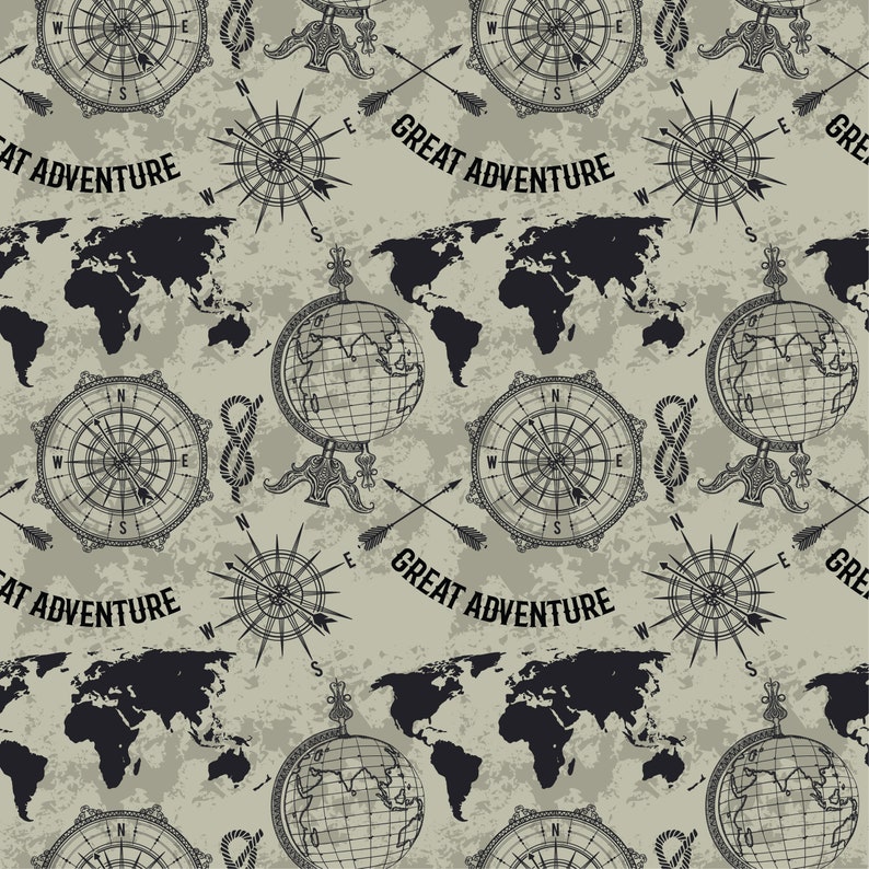 Vintage Adventure Map Wallpaper,compass, Globe, and World Map Pattern ...