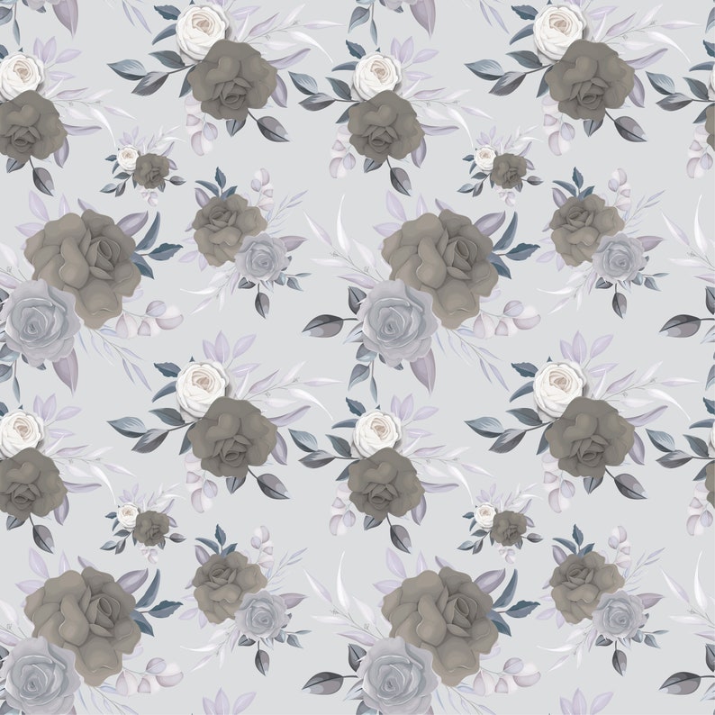 Elegant Grey and White Floral Wallpaper - Sophisticated Rose Pattern ...