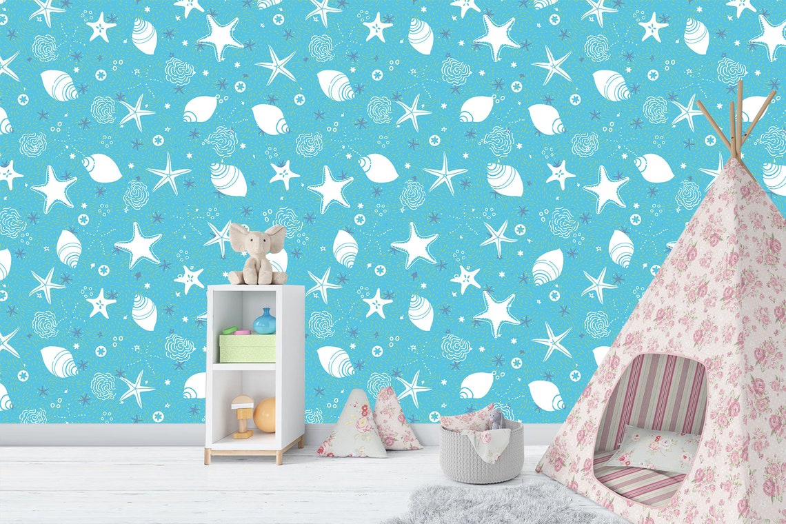 Charming Starfish and Seashell Pattern Wallpaper,coastal Beach Theme ...