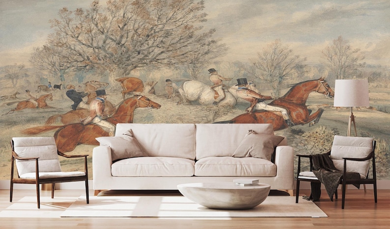 Vintage Equestrian Fox Hunting Peel and Stick Wallpaper Mural, English ...
