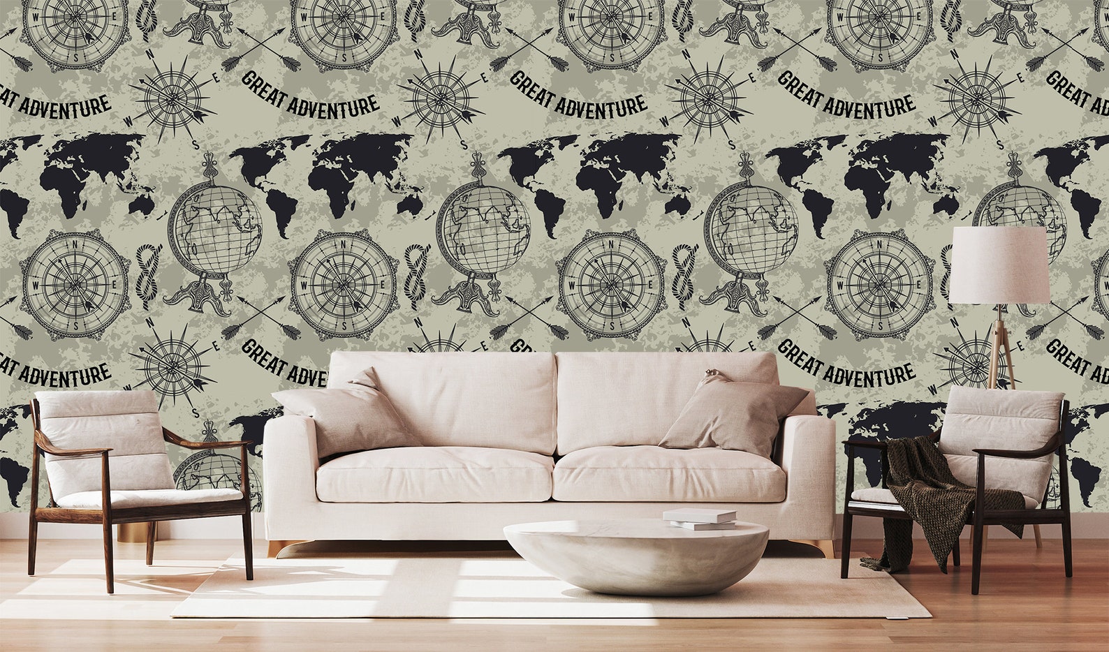 Vintage Adventure Map Wallpaper,compass, Globe, and World Map Pattern ...