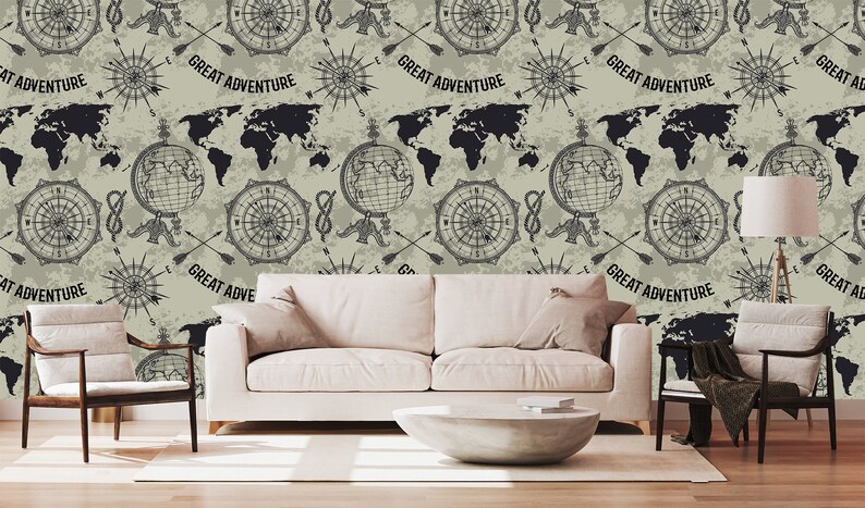 Vintage Adventure Map Wallpaper,compass, Globe, and World Map Pattern ...