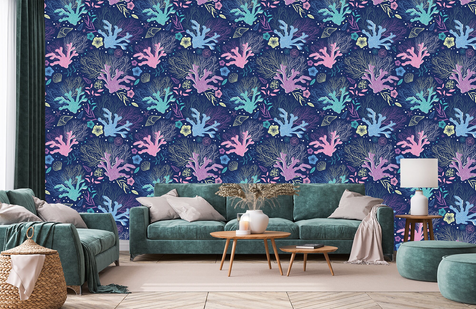 Vibrant Coral Reef Pattern Wallpaper,underwater Sea Life Wall Decor ...