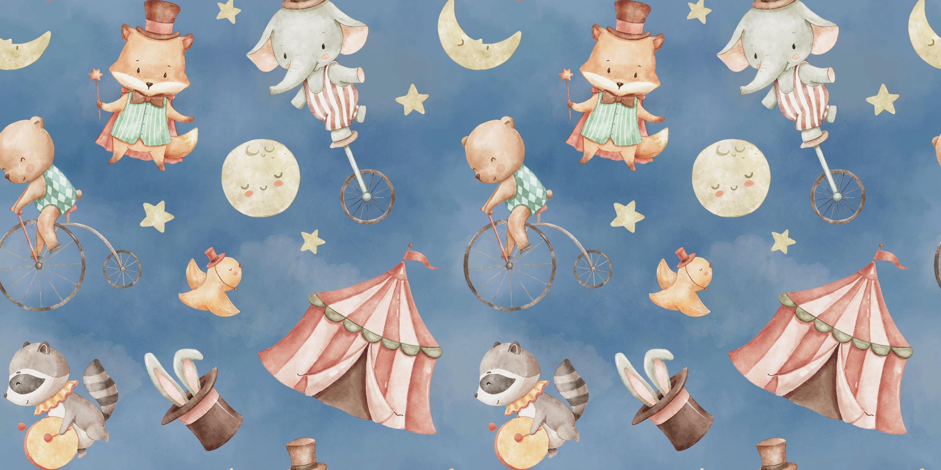 Vintage Circus Animals Wallpaper, Bedroom, Living Room, Kitchen ...