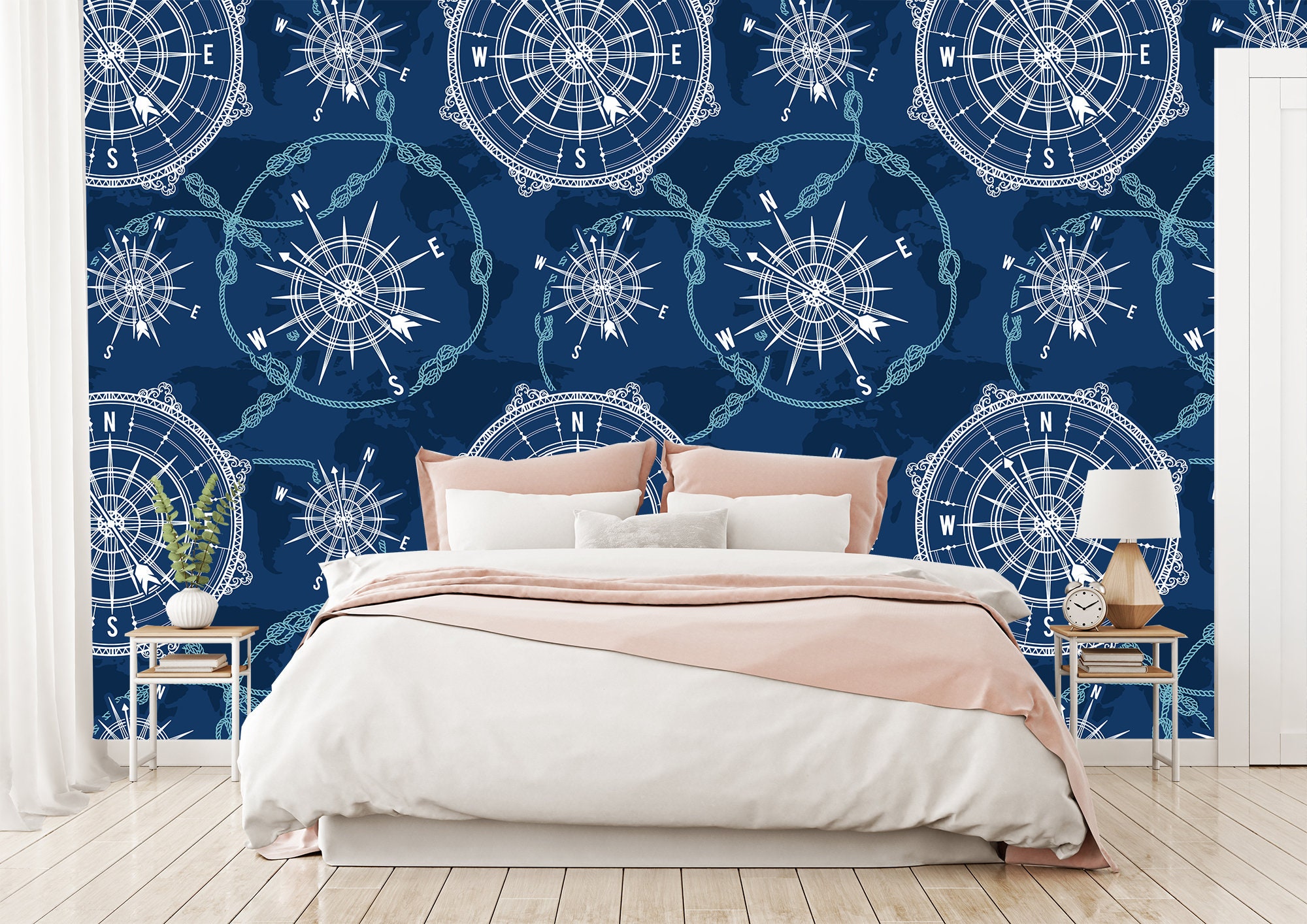 Nautical Compass Rose Seamless Pattern - Oceanic Navigation Design for ...