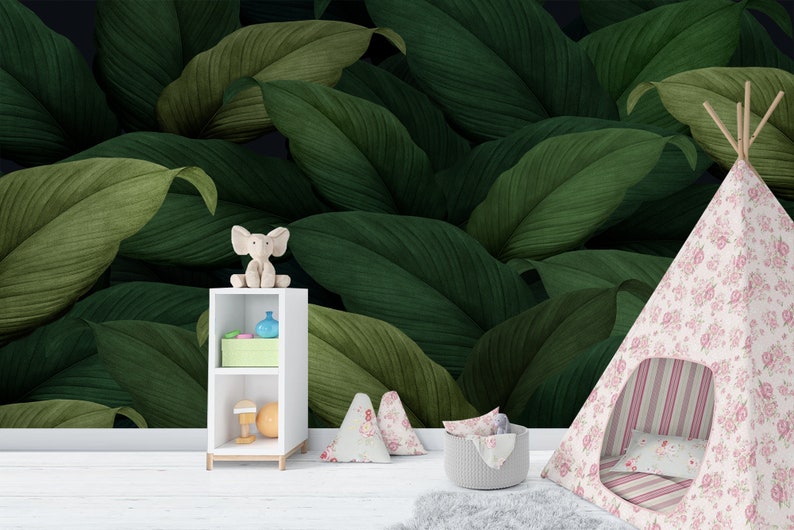 Tropical Green Leaves Pattern Fabric | Lush Botanical Jungle Print ...