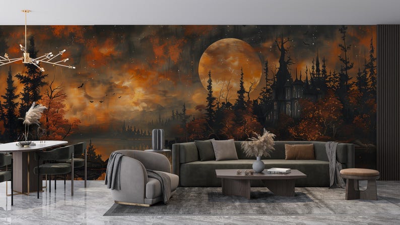Fantasy Moon Forest Peel and Stick Wallpaper Mural, Dark Autumn ...
