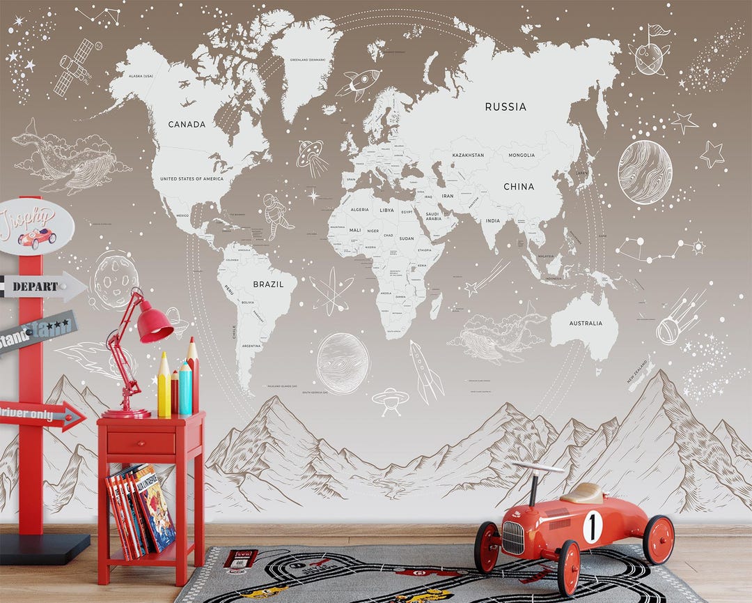 Space Adventure World Map Wallpaper | Cosmic Galaxy Wall Mural ...