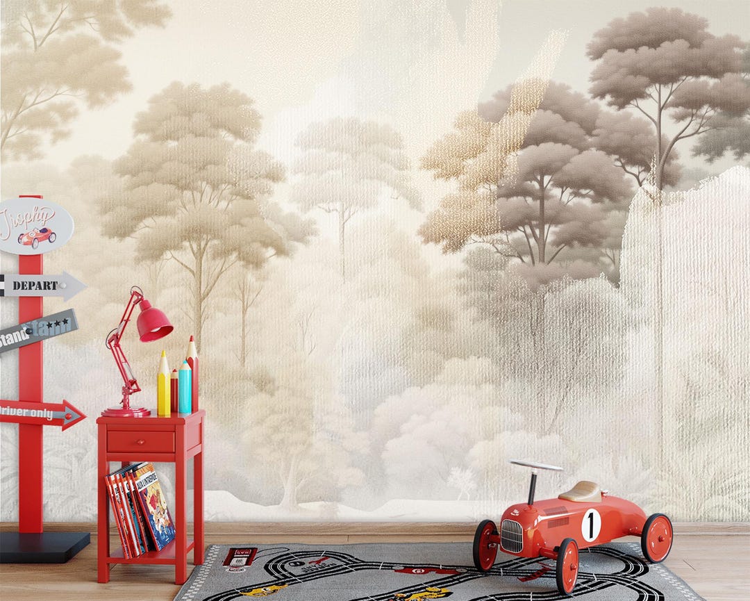 Misty Forest Peel and Stick Wallpaper, Foggy Woodland Nature Wall Mural ...