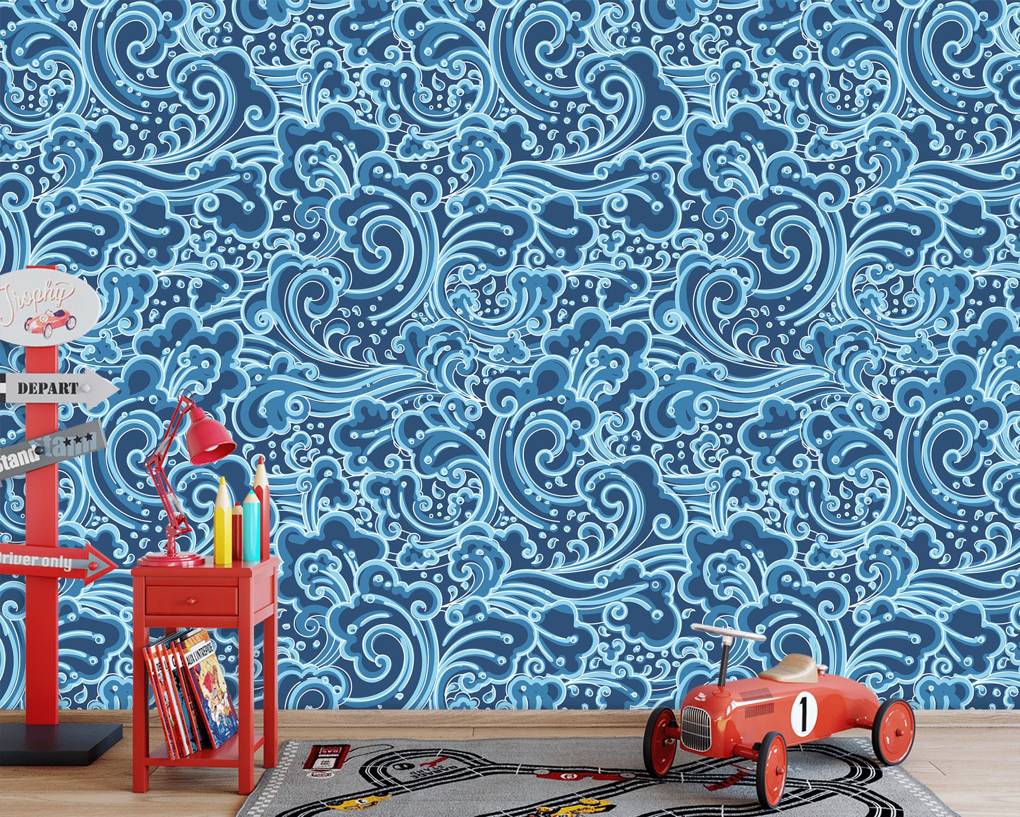 Elegant Ocean Waves Pattern Wallpaper,blue Sea Wave Wall Decor,coastal ...