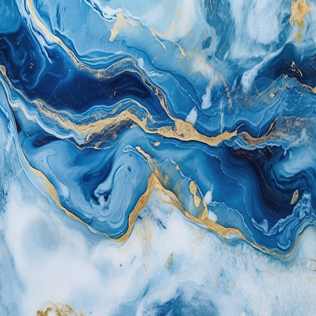Stunning Blue and Gold Marble Abstract Art A Mesmerizing Oceanic Design ...