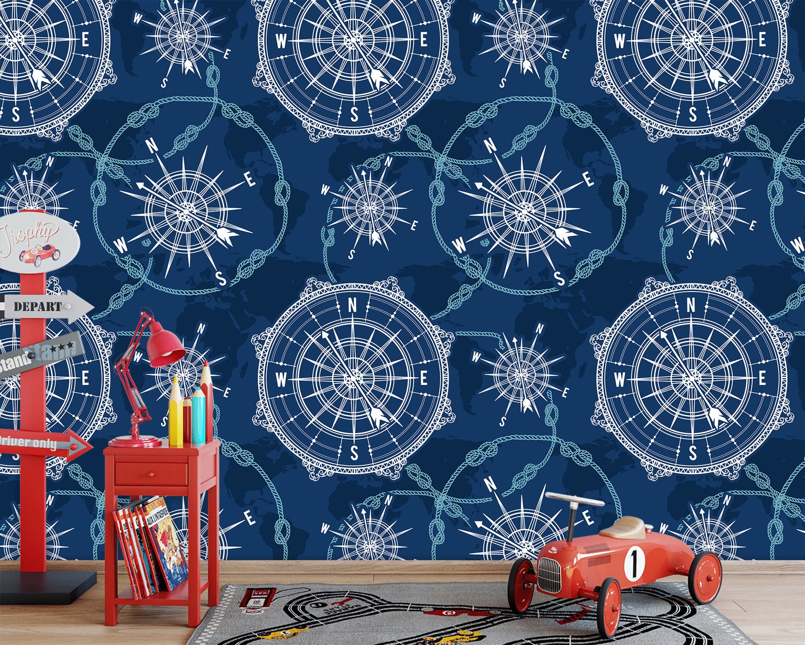 Nautical Compass Rose Seamless Pattern - Oceanic Navigation Design for ...