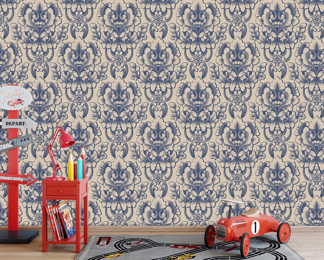 Royal Blue Damask Pattern - Elegant Seamless Floral Design for High-end ...