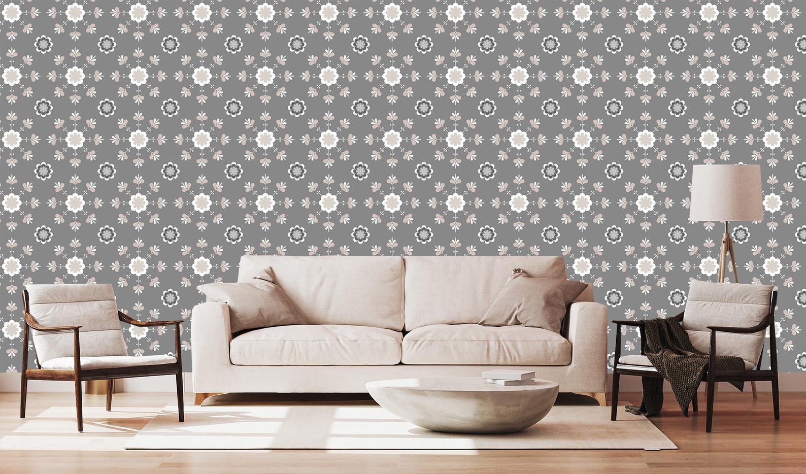 Vintage-inspired Floral Pattern in Gray and White Elegant Seamless ...