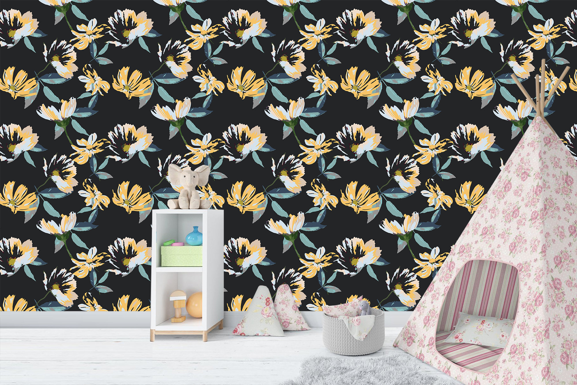 Elegant Yellow Floral Pattern Wallpaper,modern Botanical Wall Decor ...