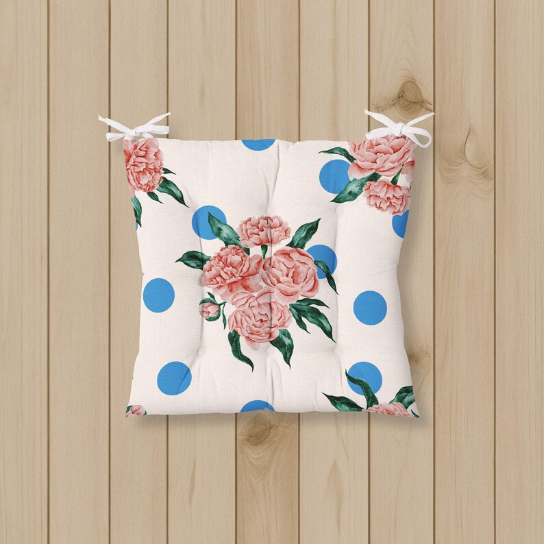 Rose Designed Outdoor Chair Cushions With Ties, Fluffy Chair Cushions ...