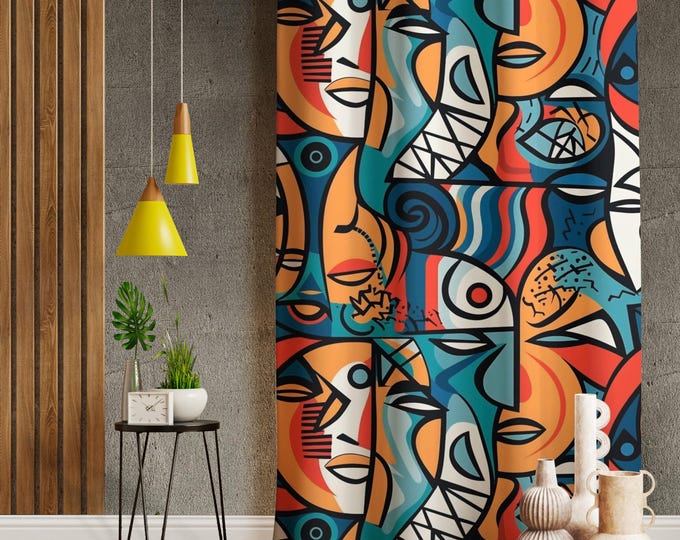 Colorful Abstract Face Pattern Home Curtains, Abstract Style Curtains ...