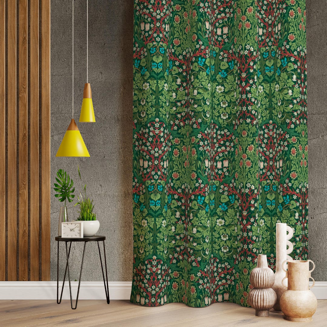 Green Designed Vintage Style Living Room Curtains, Vintage Green ...