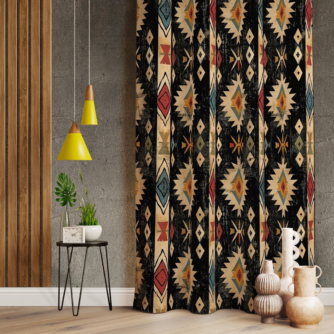 Native American Patterned Aztec Style Decorative Living Room Curtains ...