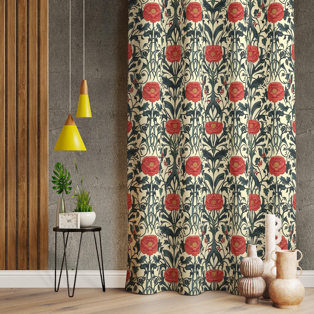 Rose Pattern Curtains, Red Flower Patterned Home Curtain for Vintage ...