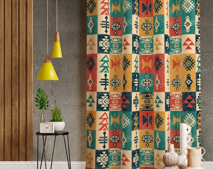 Window Curtains, Aztec Motif Curtains, Black White Window Treatments ...