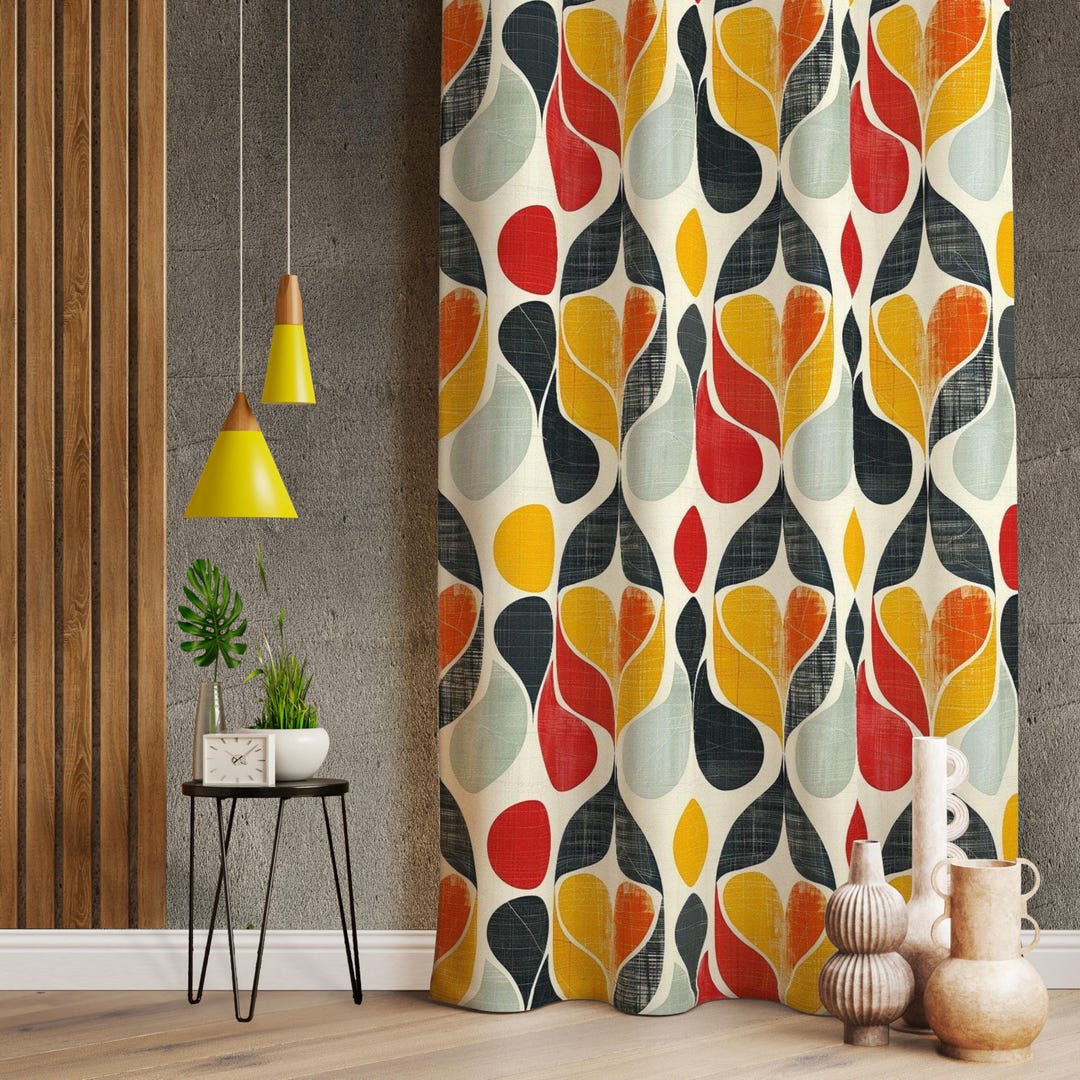 Retro Style Colorful Living Room Curtains, Retro Bedroom Curtains, Boho ...