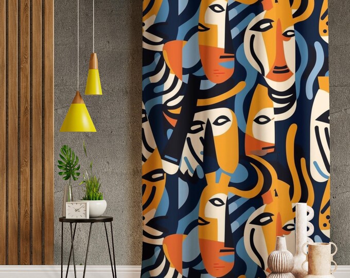 Colorful Abstract Face Pattern Home Curtains, Abstract Style Curtains ...