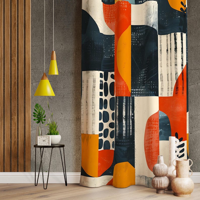 Modern Art Style Colorful Abstract Patterned Curtains for Living Room ...