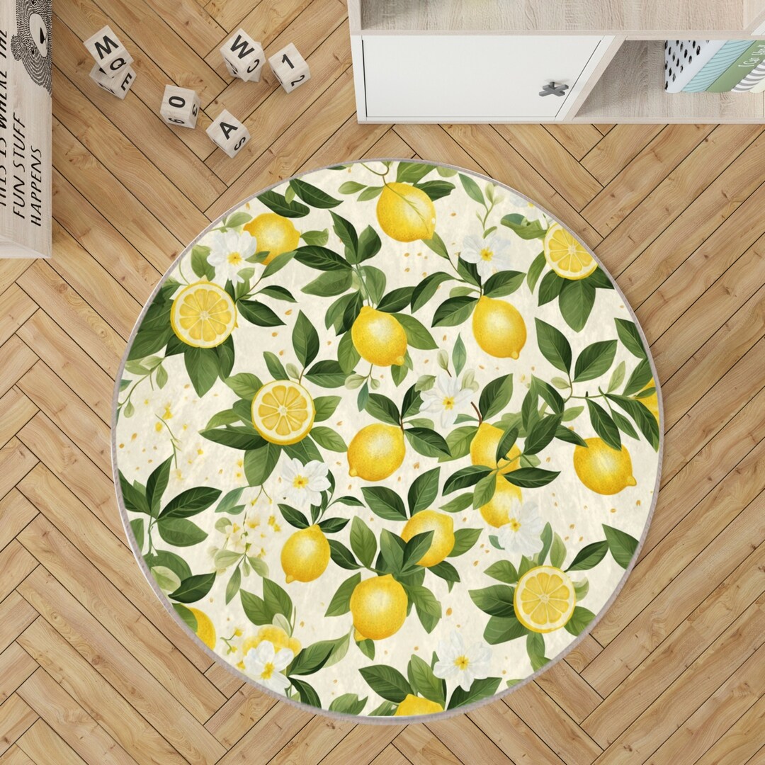 Lemon Patterned Circular Rug, Lemon Round Rugs, Lemon Rugs, Round Mats ...